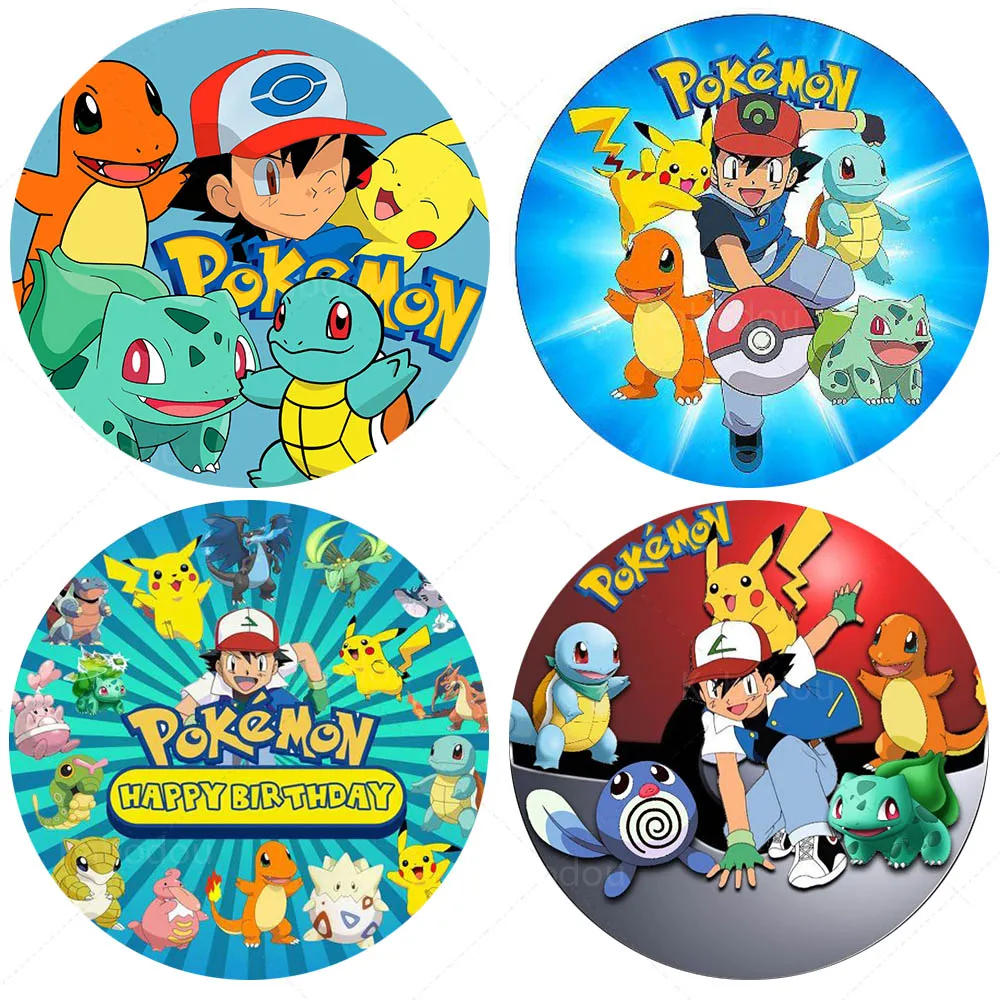 Party Backdrops Photography Pokemon Round Covers Kids Boys Birthday ...