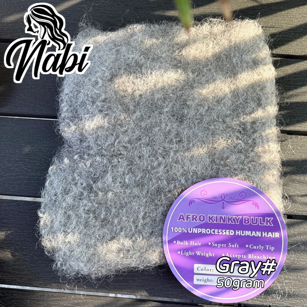 Nabi Gray Afro Kinky Human Hair Bulk 50g/1Pc 20inch Colored Remy Hair ...