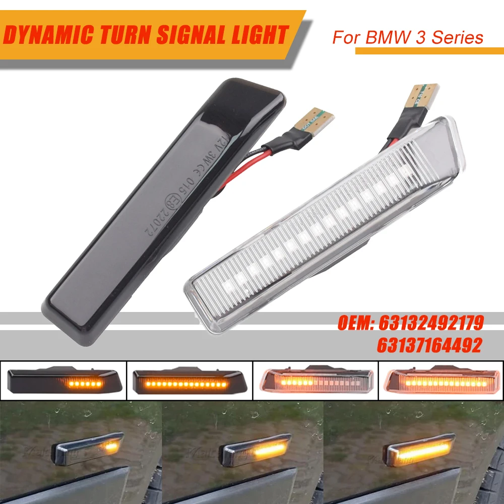 2x Dynamic LED Side Marker Turn Signal Blinker Light For BMW 3 Series ...
