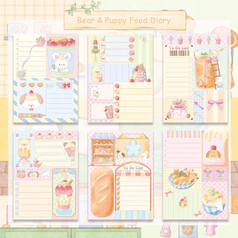 50pcs Food Diary Notes Lovely Korean Original Cartoon Ins Patchwork ...