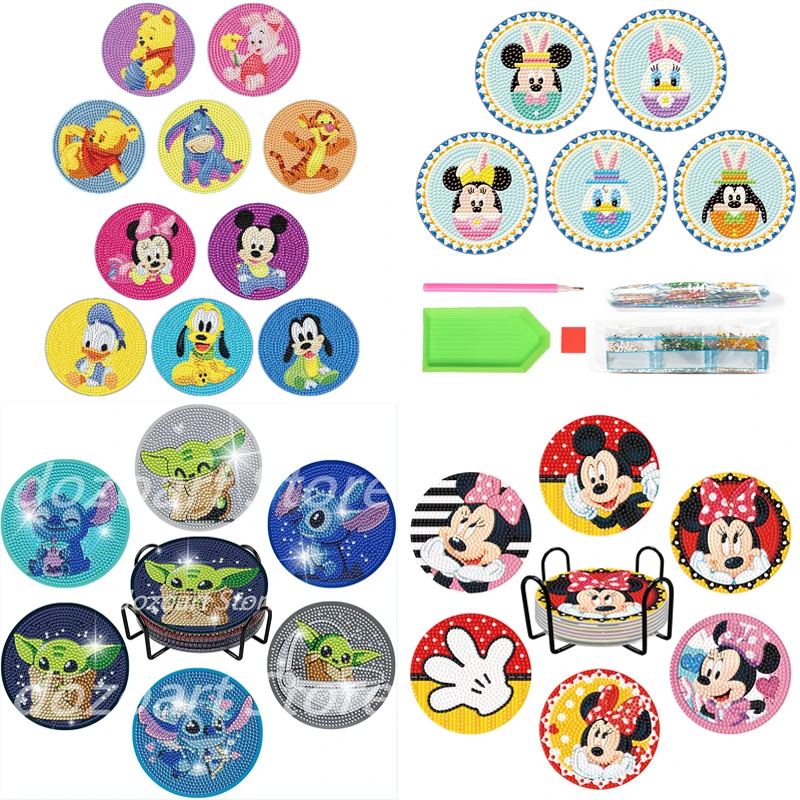 1-6Pcs Disney Series Diamond Painting Coaster Set DIY Cartoon Mickey ...
