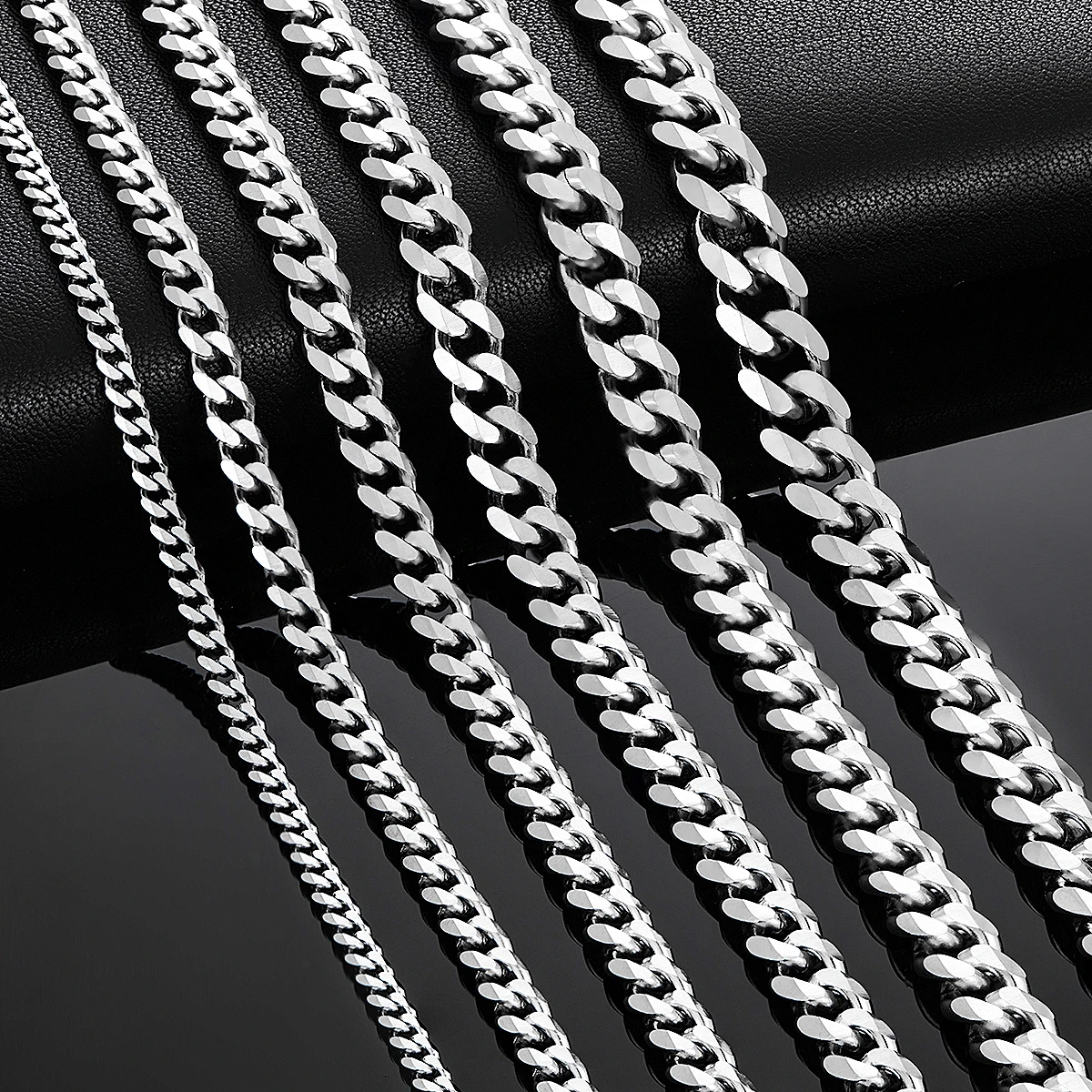 Cuban-Link-Chains-Stainless-Steel-Classic-Men-Boy-Curb-Chunky-Silver ...