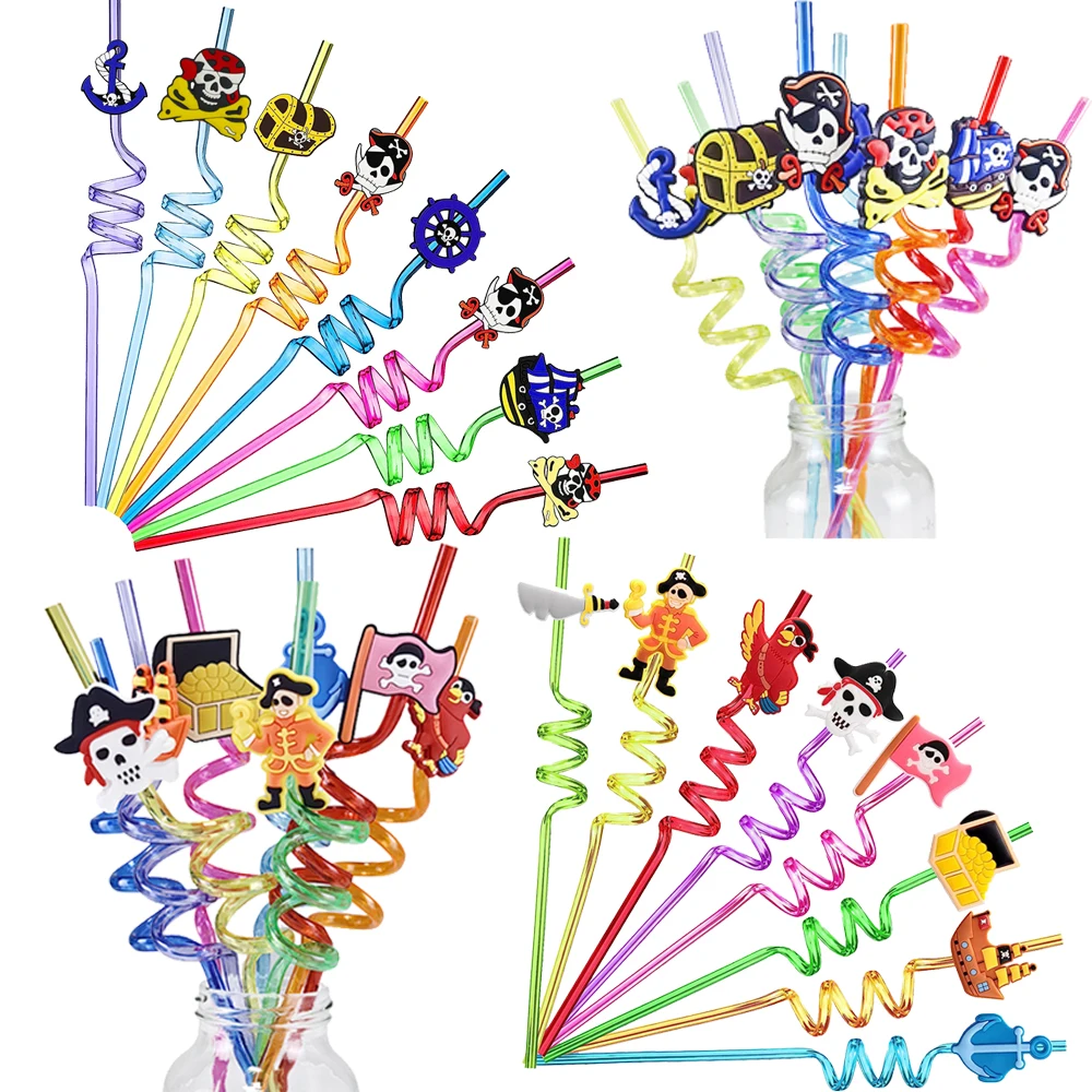 8pcs-Pirate-Party-Favors-Reusable-Plastic-Straws-for-Kis-Adult-Pirate ...