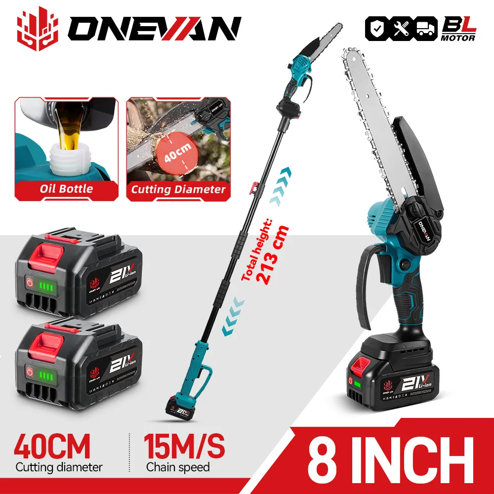 ONEVAN 8Inch Brushless Pole Electric Chainsaw Telescoping Cordless High ...