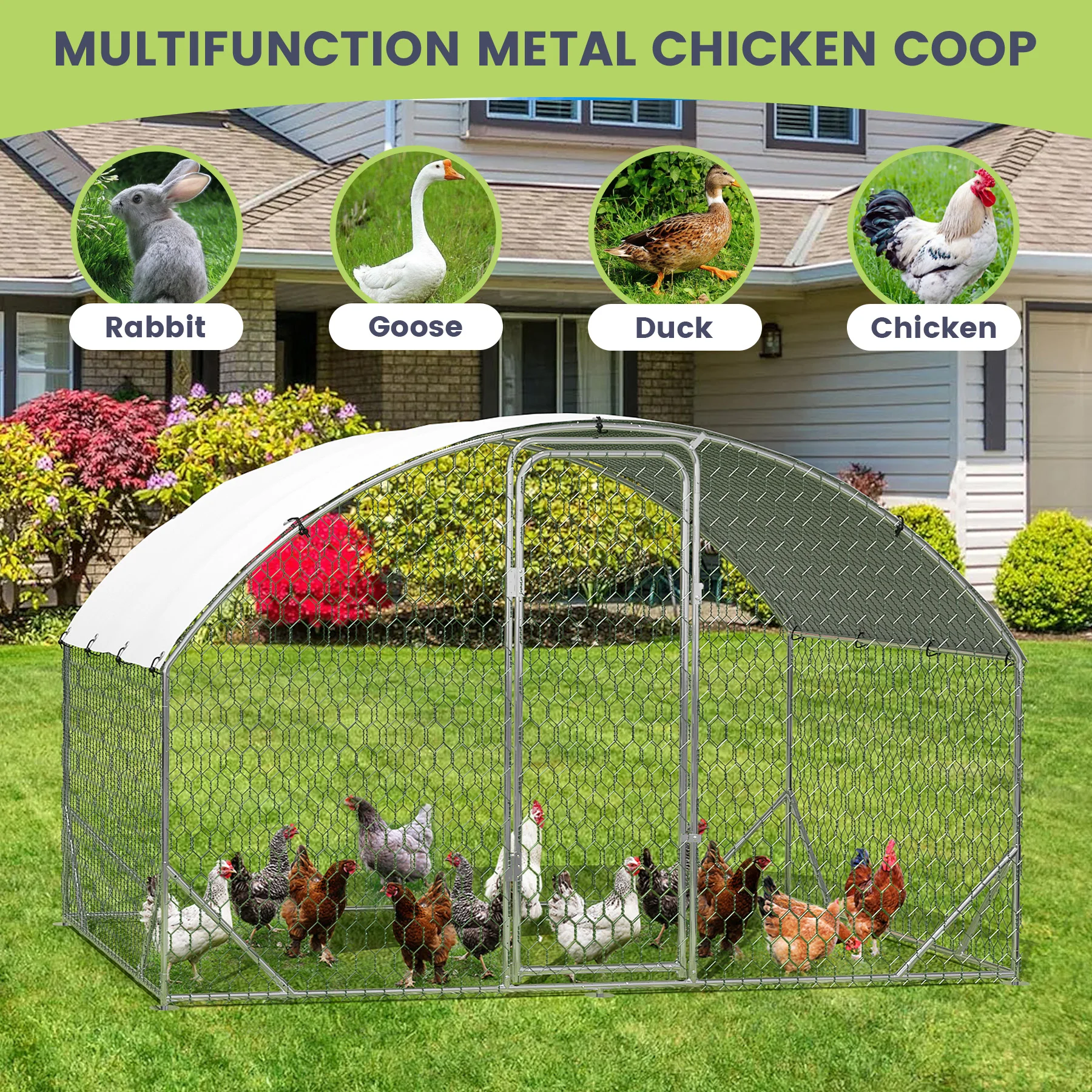 Dome-Chicken-Coop-with-Upgrade-Tri-Supporting-Large-Metal-Chicken-Coop ...