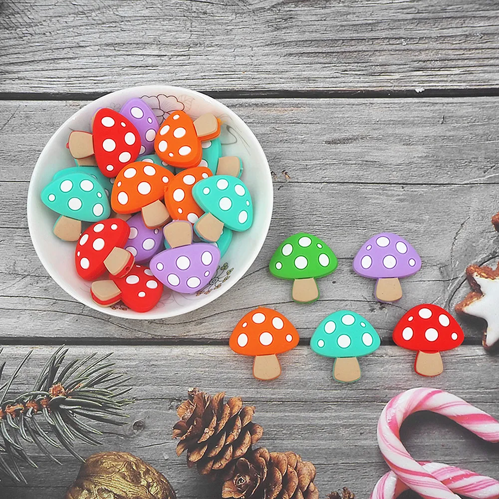 Chenkai-50pcs-Cartoon-Silicone-Beads-Mushroom-Shape-Beads-BPA-Free-Infant-Chewable-Dummy ...