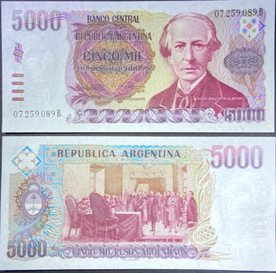 1984-1985 Argentina 5000 Peso notas originales UNC (Fuera De uso Ahora ...