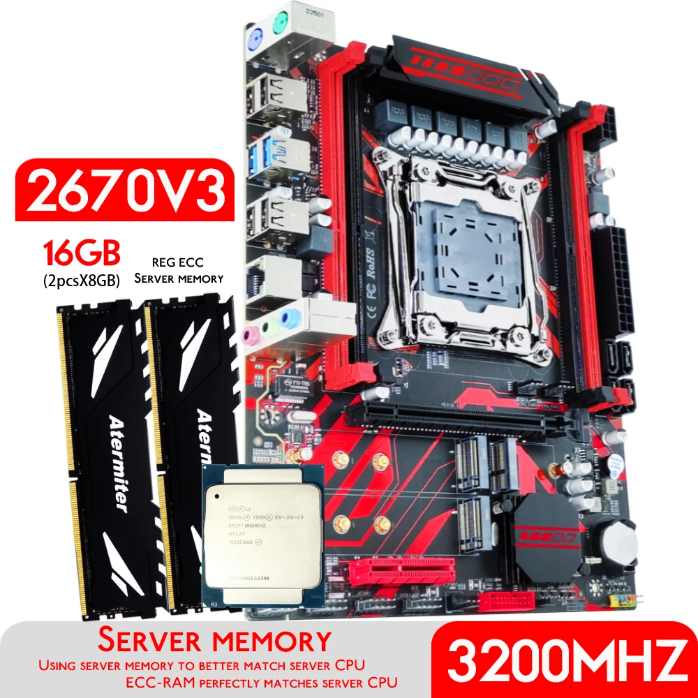 Atermiter X99 D4 DDR4 Motherboard Set with Xeon E5 2670 V3 LGA2011-3 ...