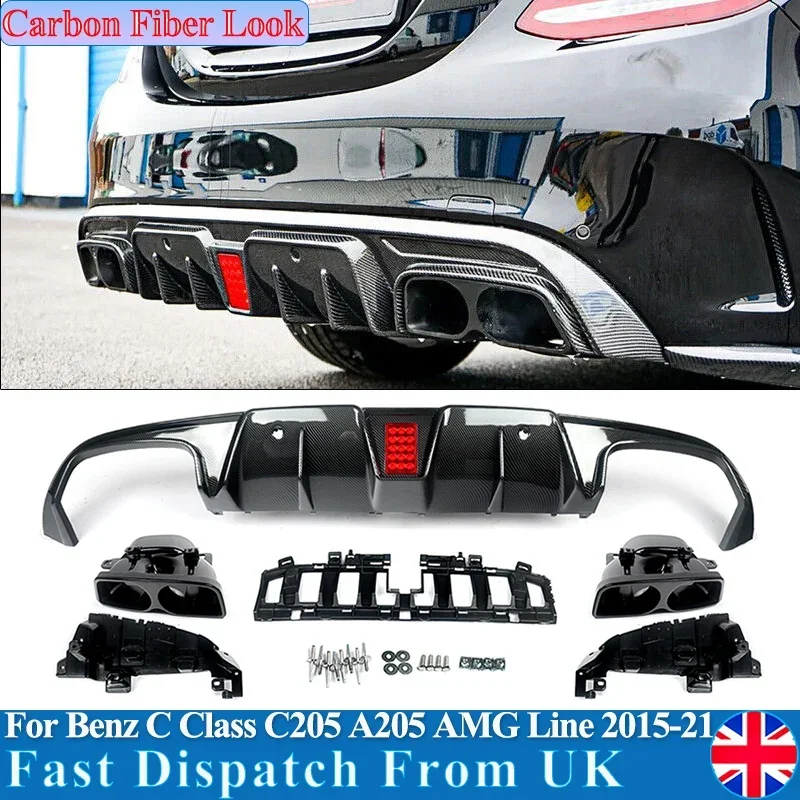 Rear-Bumper-Diffuser-Set-for-Mercedes-Benz-C-Class-C205-C43-C63-AMG ...