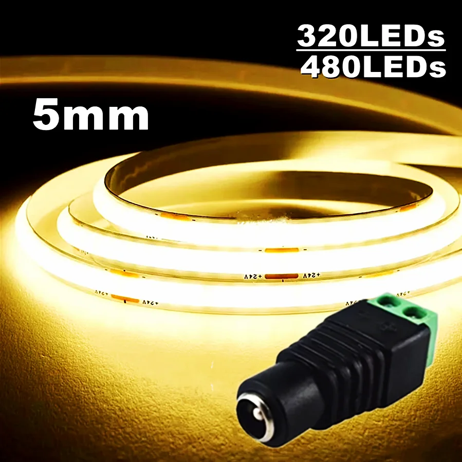 Super-Thin-5mm-COB-LED-Strip-480LEDs-m-Soft-Flexible-DC12V-24V-Light ...