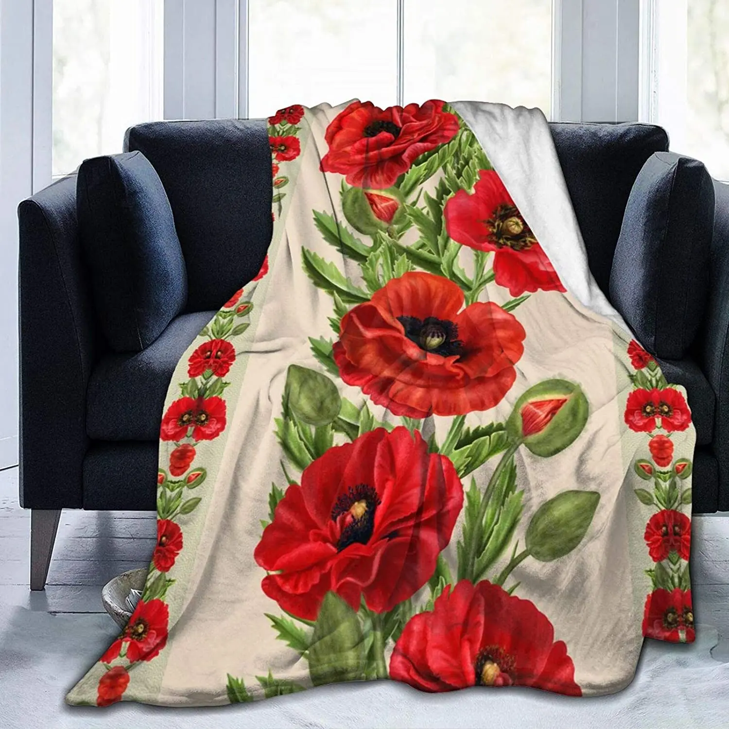 Red-Flower-Poppy-Soft-Throw-Blanket-All-Season-Microplush-Warm-Blankets ...