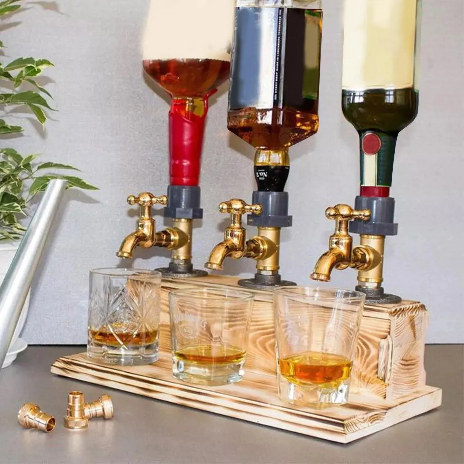 Wooden-Whiskey-Liquor-Dispenser-Faucet-Shaped-Shot-Dispenser-Beverage ...