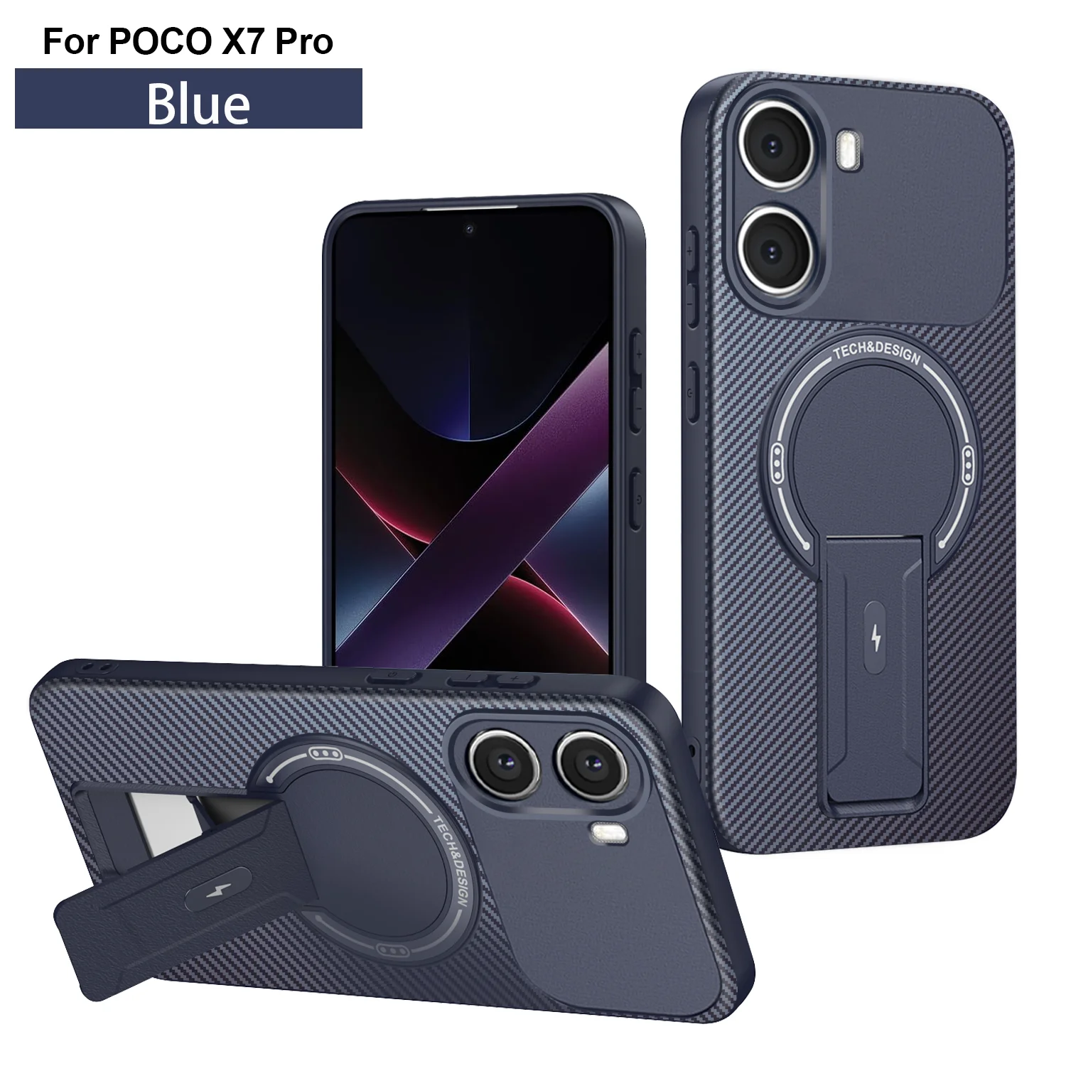 Magnetic Armor Carbon Fiber Pattern Fold Stand Case for Xiaomi Poco F7 ...