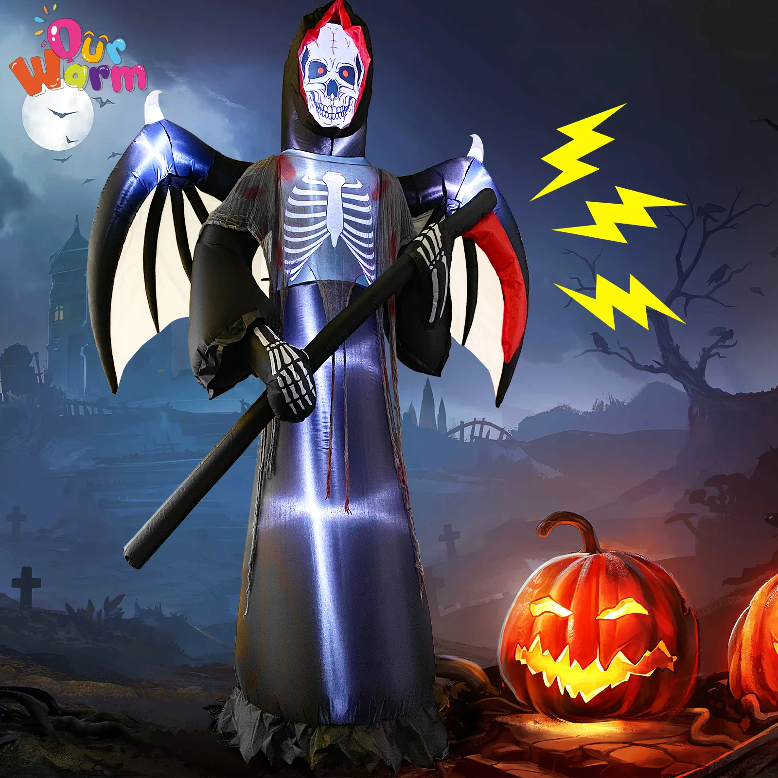 OurWarm 8FT Halloween Inflatable Grim Reaper Decorations with Radar ...