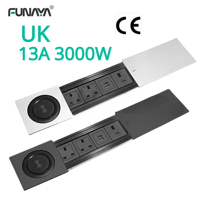 UK-Embedded-Hidden-Table-Socket-2-Outlets-2USB-5V2A-3000W-Wireless ...