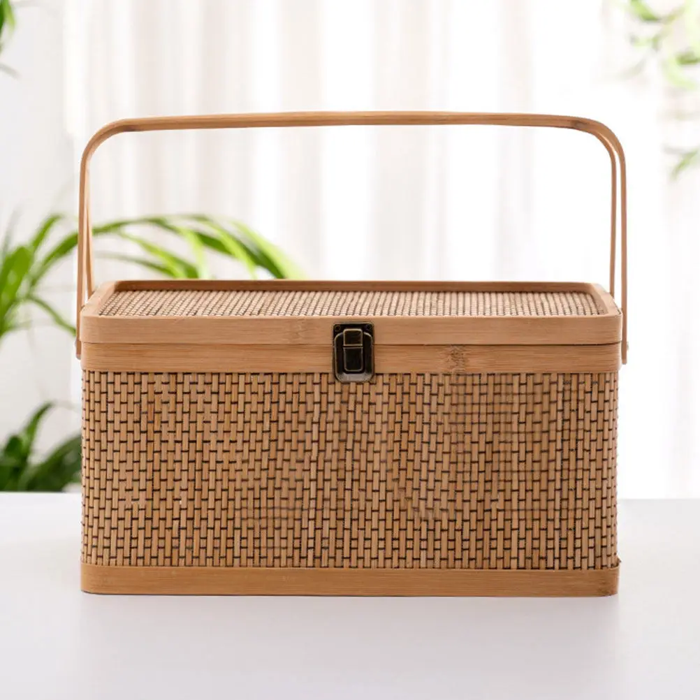 Woven Storage Basket Handheld Bamboo Organizer for Kitchen Dry Goods ...