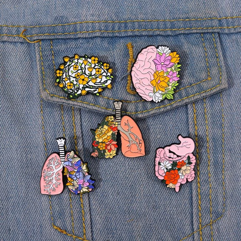 Floral Organ Enamel Pins Custom Brain Lung Intestines Stomach Brooches ...