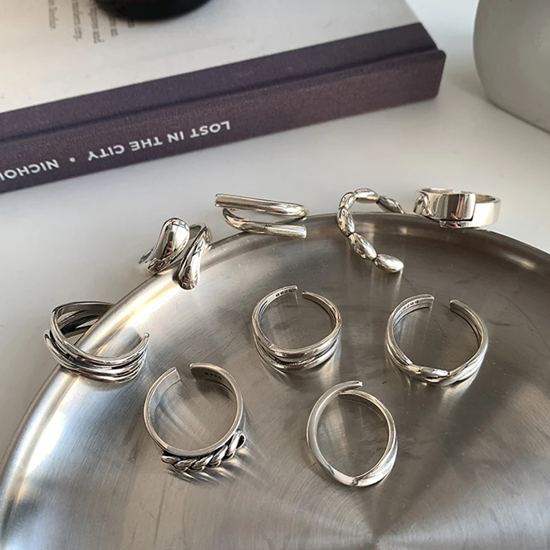 xxixx-S925-Silver-Color-Round-Geometric-Combination-Rings-Girls-Fashion ...