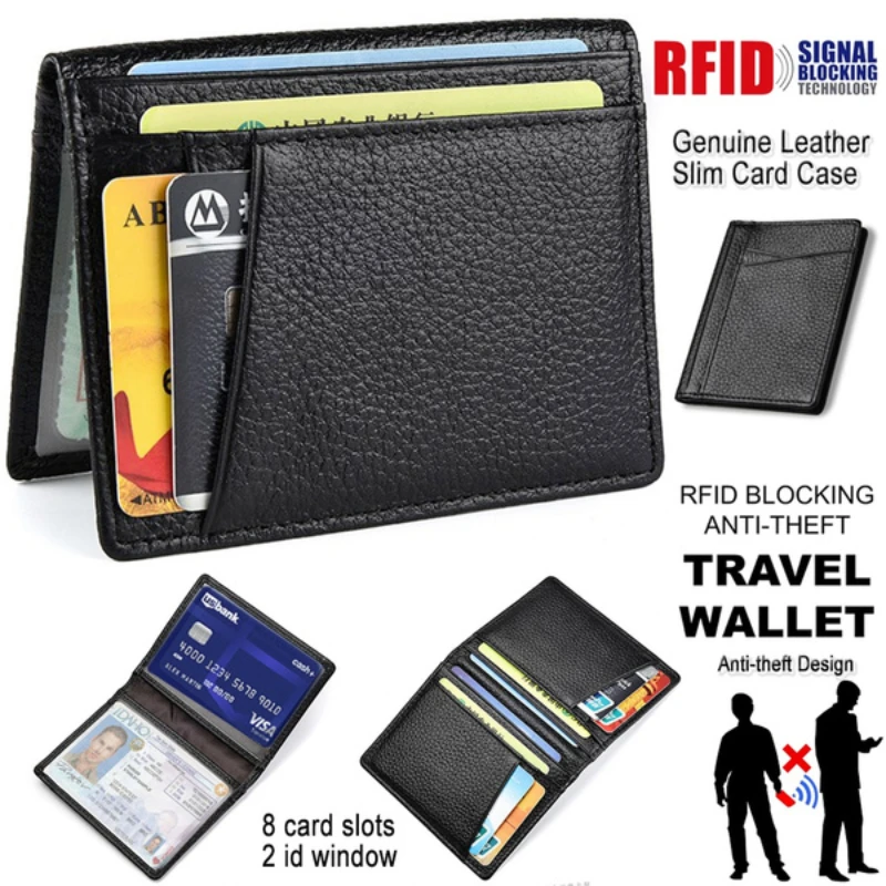 8 Card Slots Slim Genuine Leather Men Mini Credit Card Holder Wallets ...