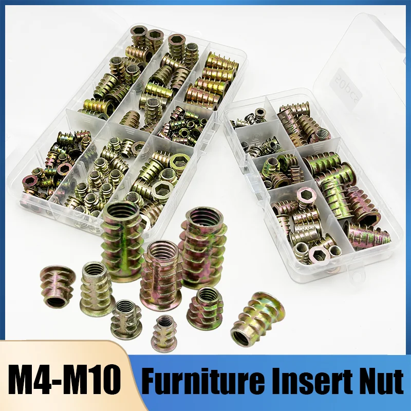 Zinc-Alloy-Thread-For-Wood-Insert-Nut-Set-M4-M5-M6-M8-M10-Flanged-Hex ...