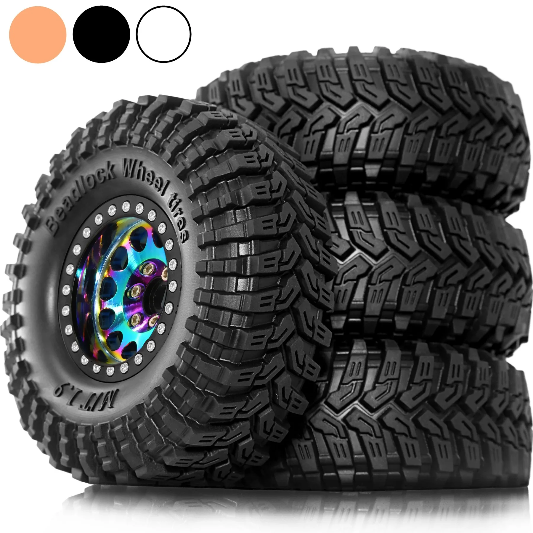 4pcs 115mm Metal Deep Dish 1.9" Beadlock Wheel Rim Tire Set for 1/10 RC ...