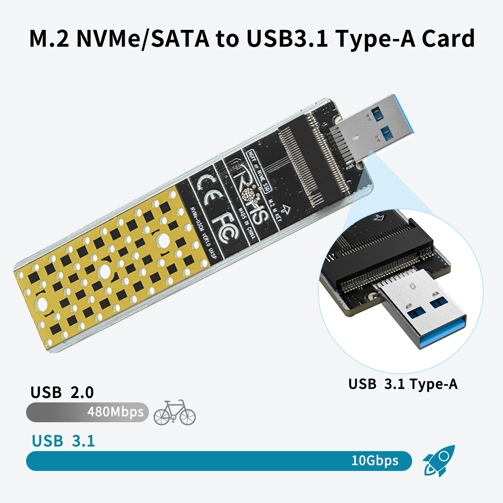 Disque dur - ACASIS M2 SSD Cas NVME Boîtier M.2 USB 3.1 Adaptateur PCIE SATA M-B Clé 2230-2242 ...