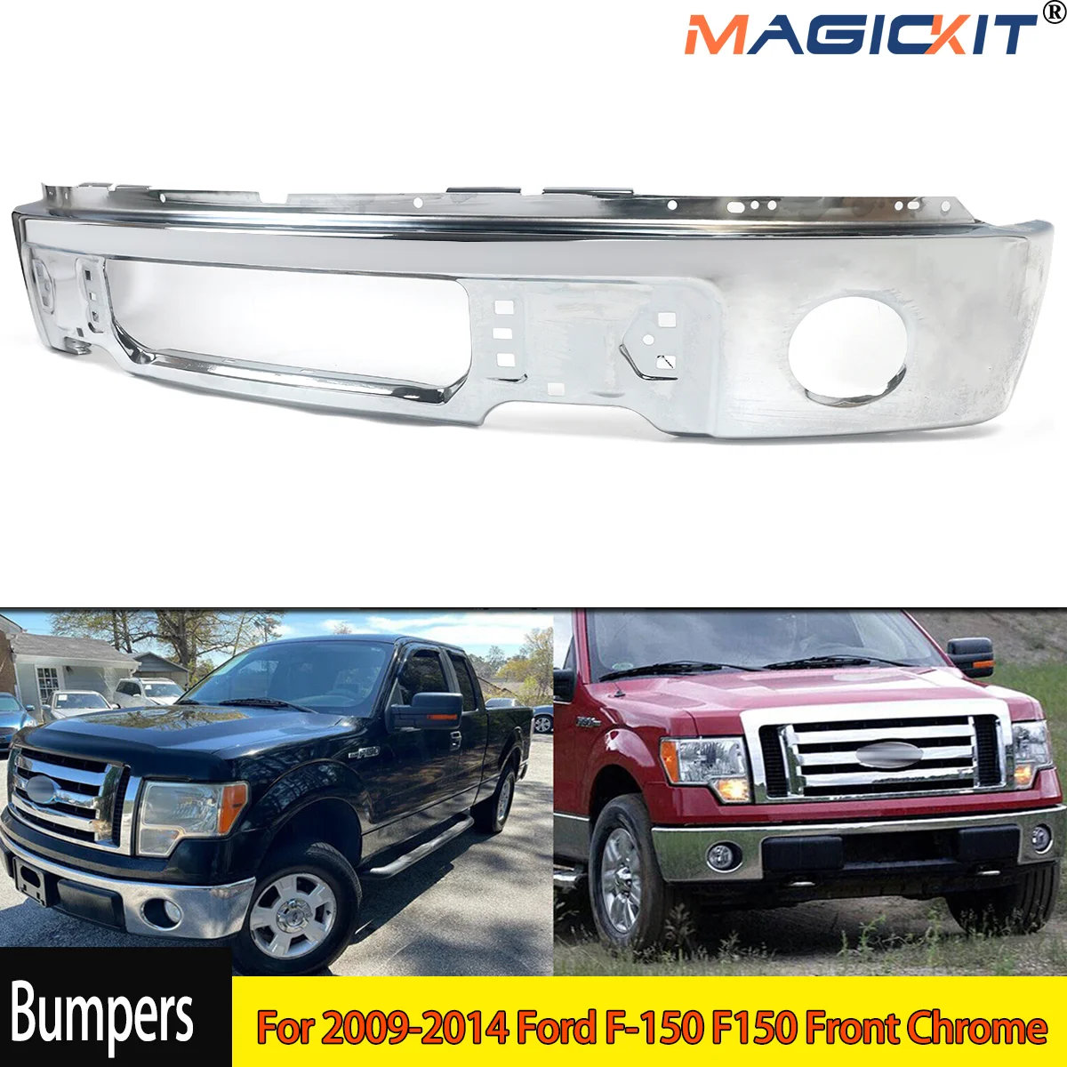 Bumper For 2009-2014 Ford F-150 F150 Front Chrome with Fog Light Hole ...