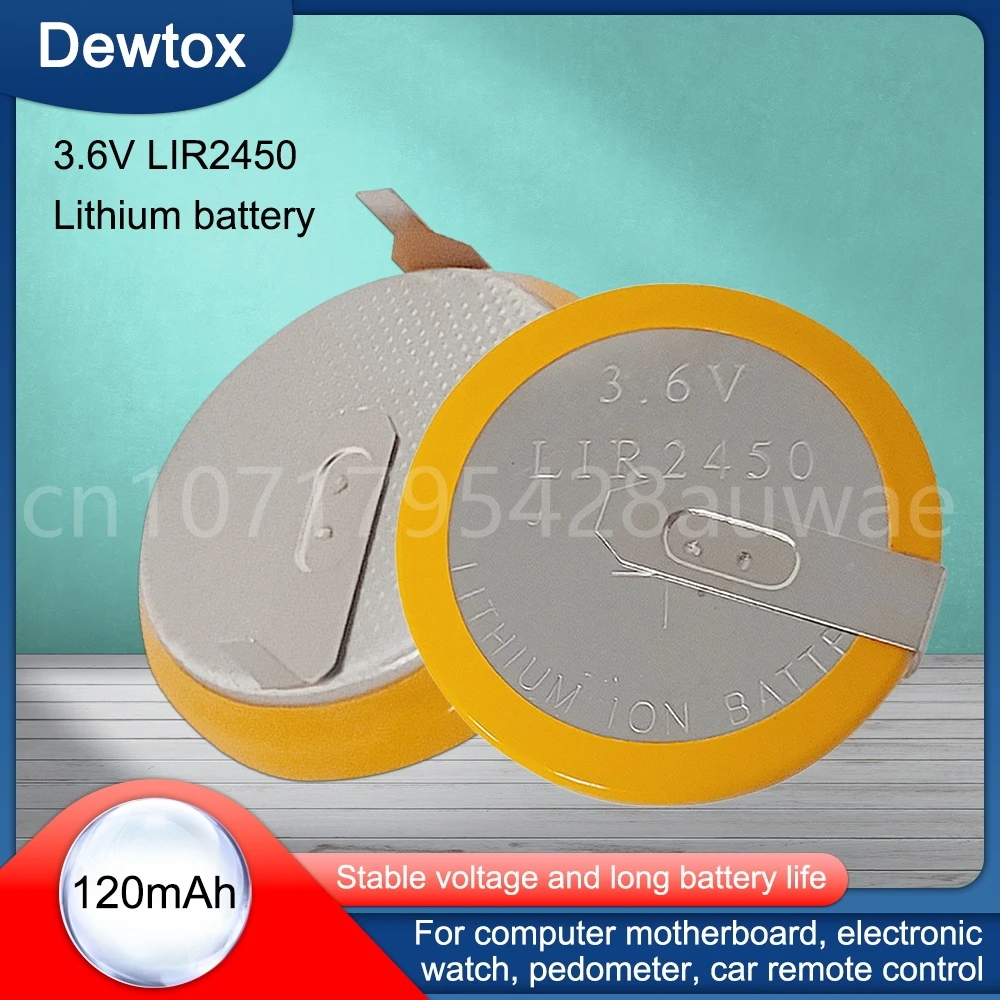 1-5PCS-LIR2450-LIR-2450-3-6V-120mAh-Lithium-Rechargeable-Battery-with-Horizontal-Welding-Foot ...