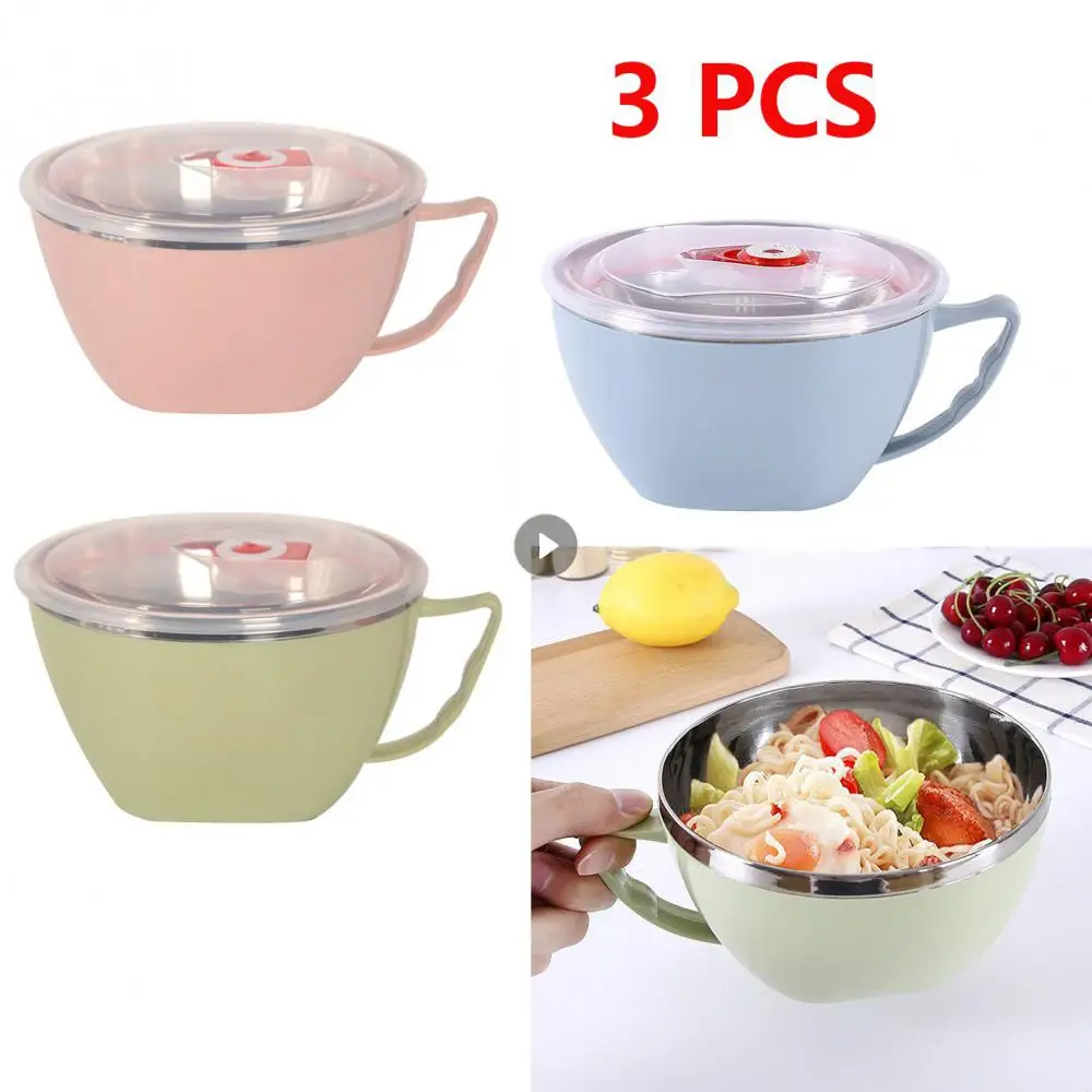 600ml Korean Noodle Bowl With Lid Handle Stainless Steel Plastic Leak ...