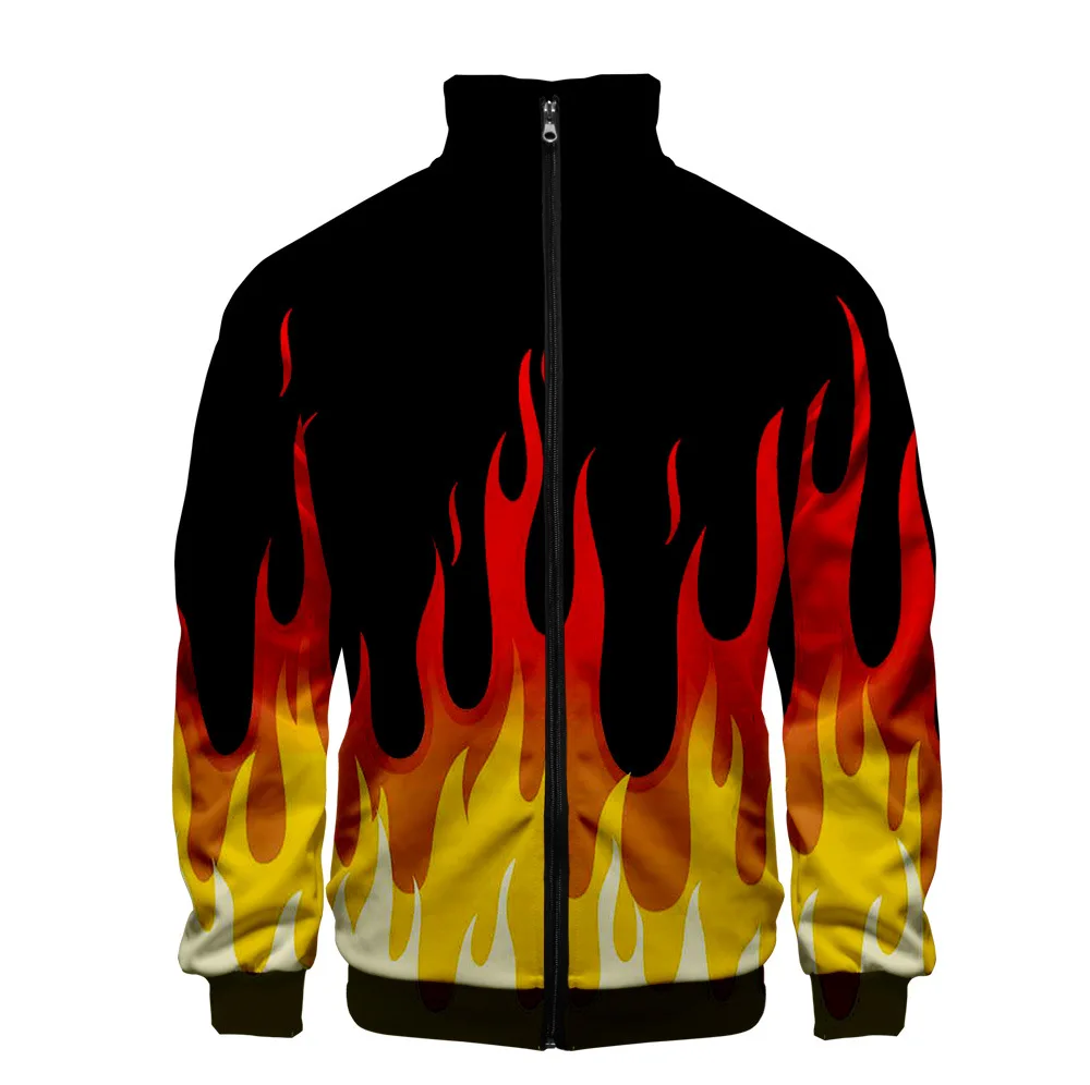 Coat 3D Print Cartoon Red and Yellow Flame Hoodie Men Women Long Sleeve ...