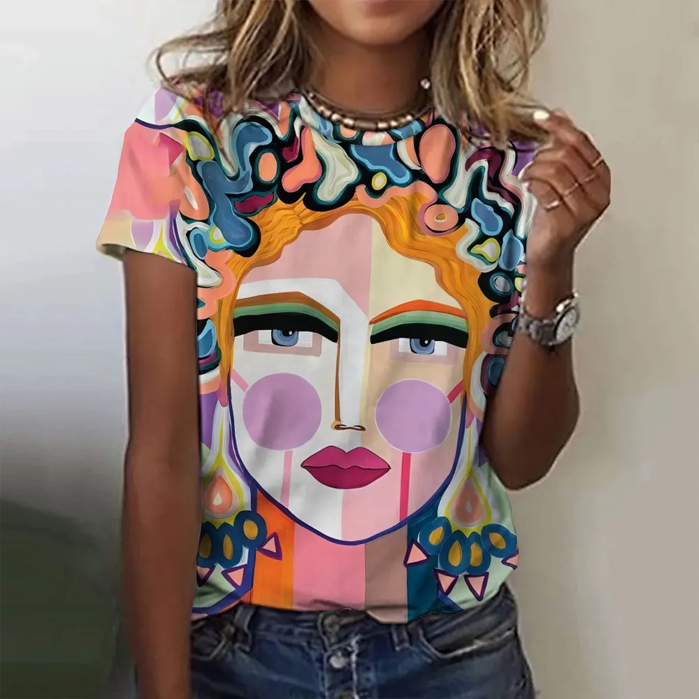 Summer-Fashion-Shirt-Y2k-Tops-Vintage-Abstract-Face-Print-T-Shirt-Women ...