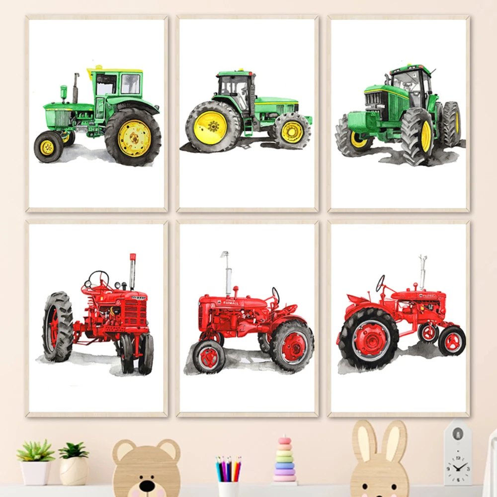 Farm-Tractor-Excavator-Bulldozer-Loader-Scooter-Nordic-Poster-Print ...