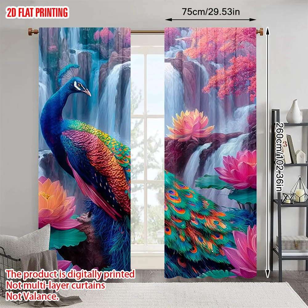 2pcs,2D plane printing Curtains Digital Printed Colorful Peacock Design ...