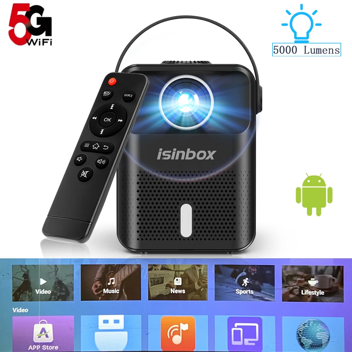 ISINBOX-X8-mini-projector-with-5g-wifi-Android-Portable-Home-Theater ...