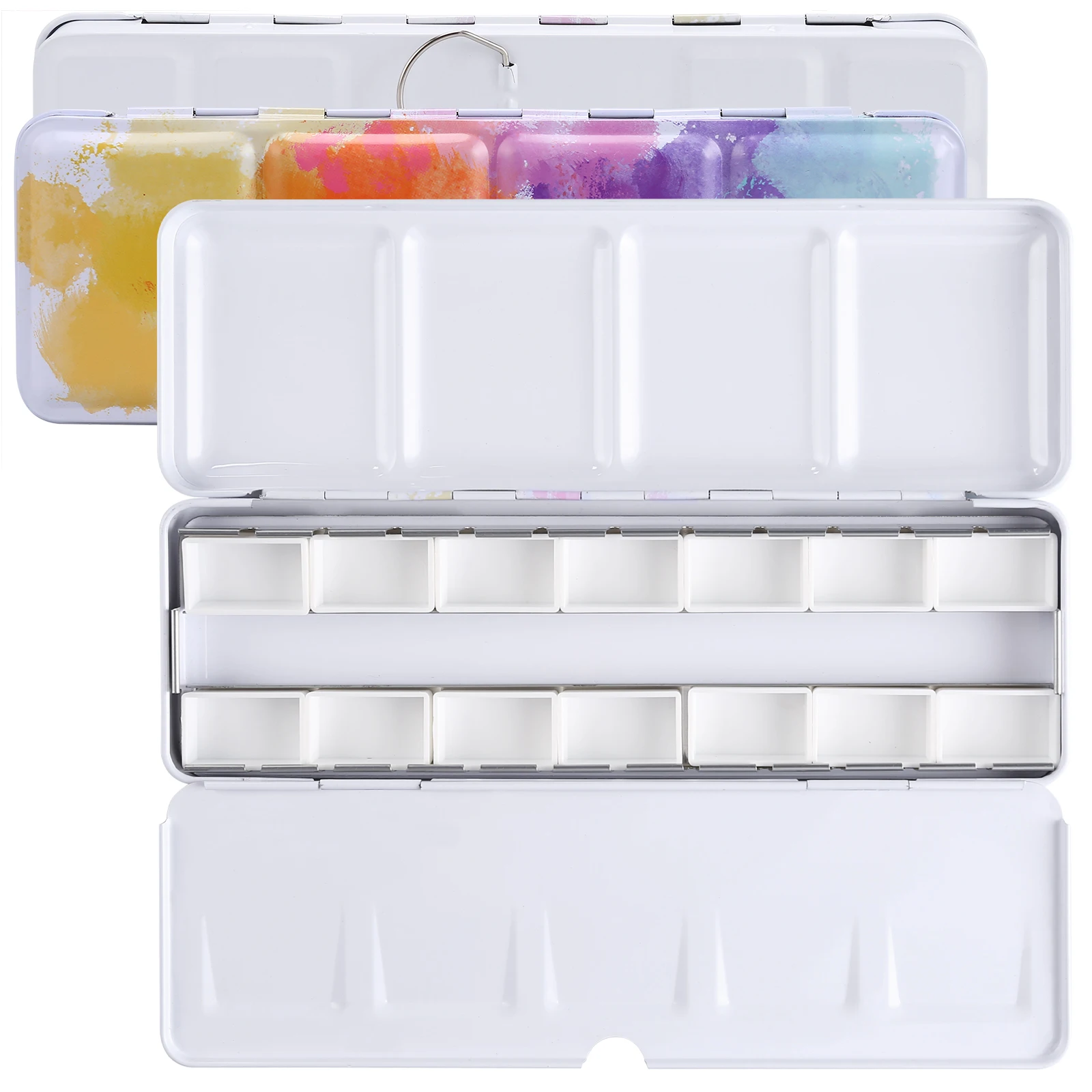 Empty-Watercolor-Palette-with-14-Full-Pans-Watercolor-Tin-with-Fold-Out ...