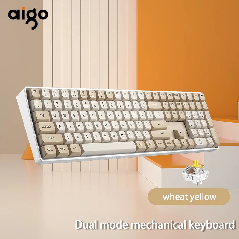 Aigo A108 Gaming Mechanical Keyboard 2.4g Wireless Usb Type-c Wired Yellow Switch 110 Key Hot ...