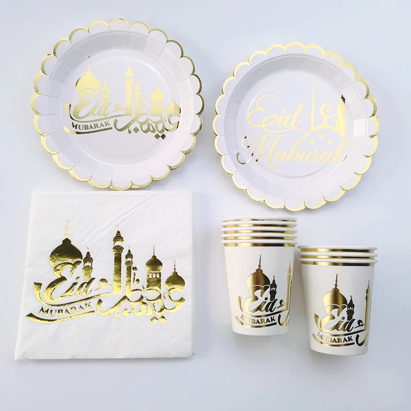 Ramadan-Eid-Mubarak-Party-Decoration-Foil-Gold-Dinner-Paper-Plates-Cup ...