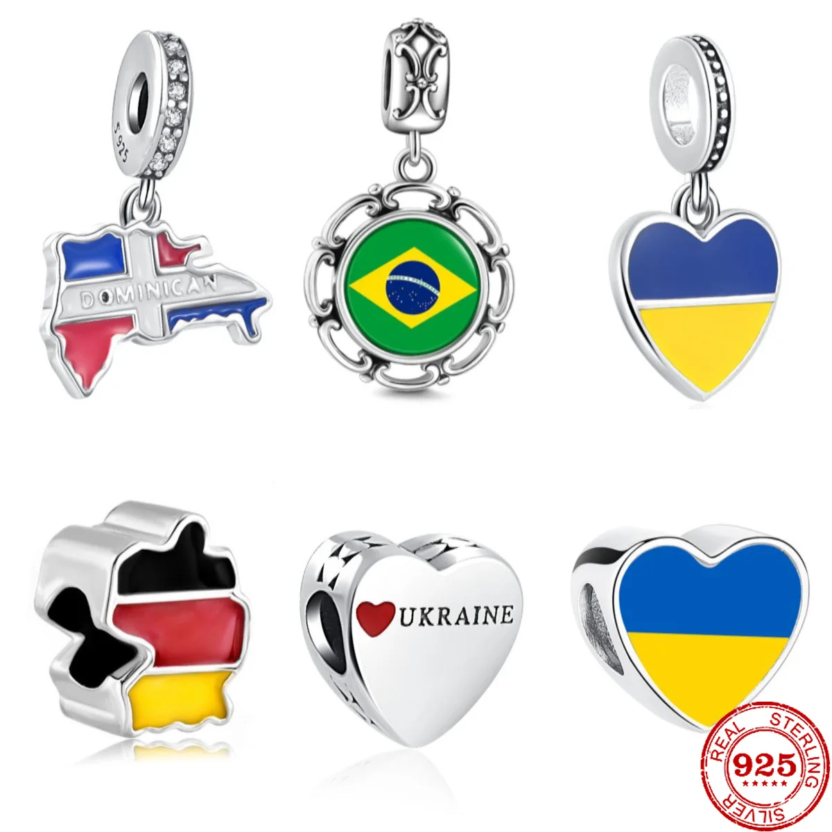 2023-New-Fashion-925-Sterling-Silver-Ukrainian-flag-Dangle-Charm-Bead ...