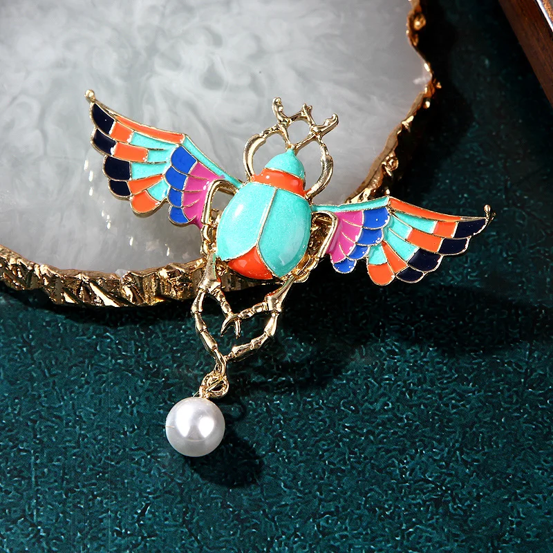 Winged Scarab Brooch Colorful Egyptian Revival Beetle Egypt Pin New ...