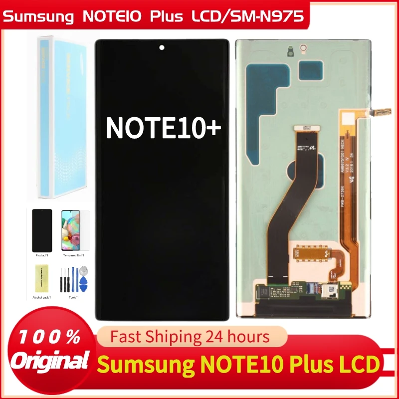 정품 AMOLED 노트 10 + LCD, 삼성 갤럭시 노트 10 플러스 SM N975 N975F/DS 디스플레이, 터치 스크린 ...