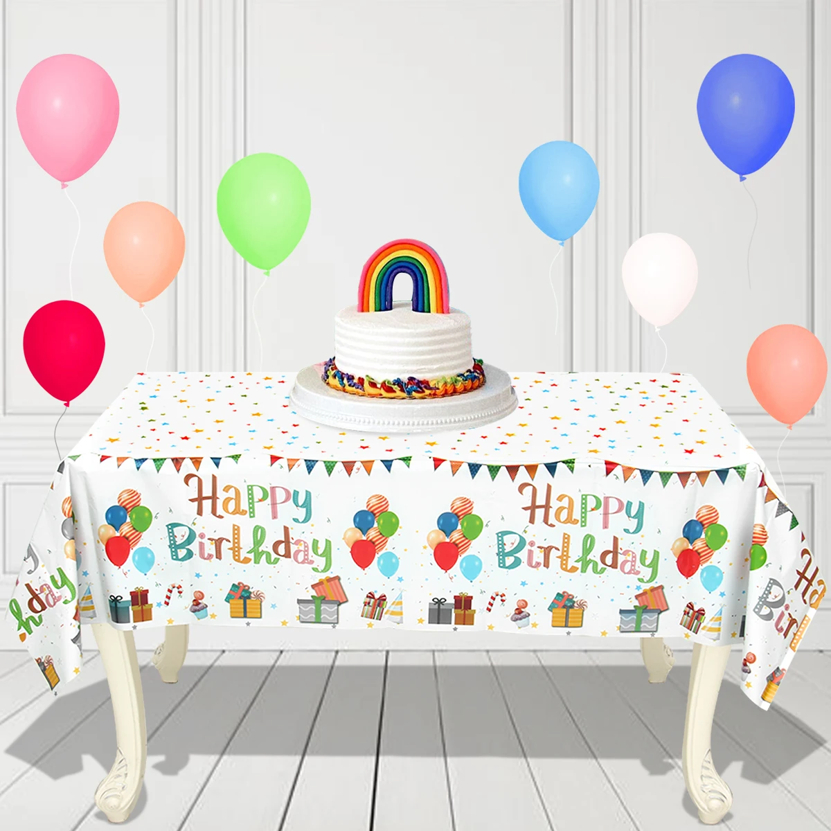 183*137cm Happy Birthday Party Tablecloth Disposable Colorful Balloon ...
