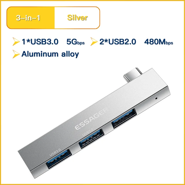 Essager 3-in-1 USB C HUB High Speed 3 Ports Type-C to USB 3.0 Multi ...