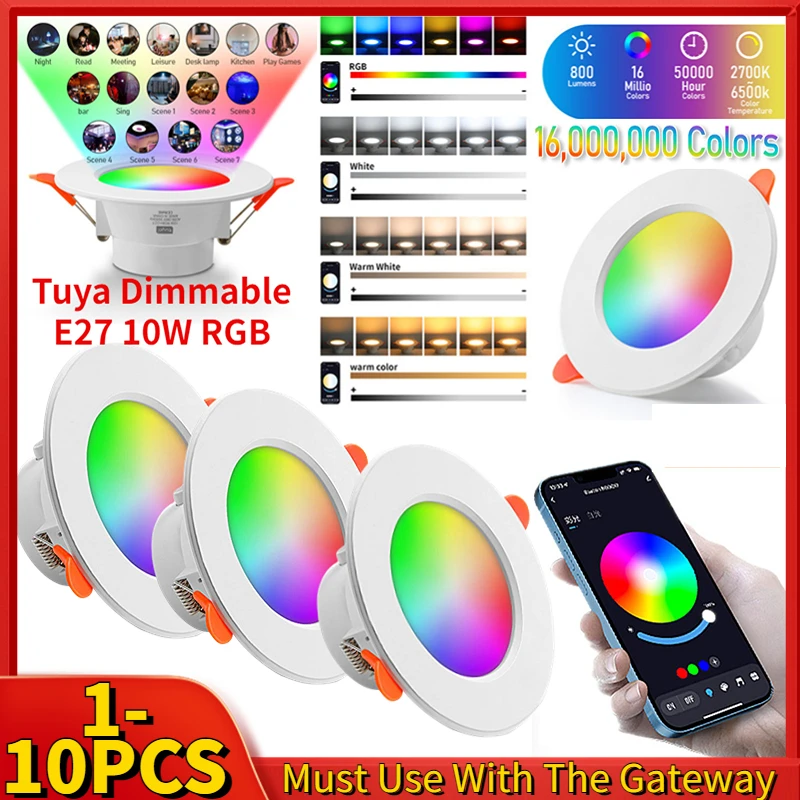 Smart-LED-RGB-Downlight-E27-Light-Bulb-Dimmable-Spotlight-Bluetooth-10W ...