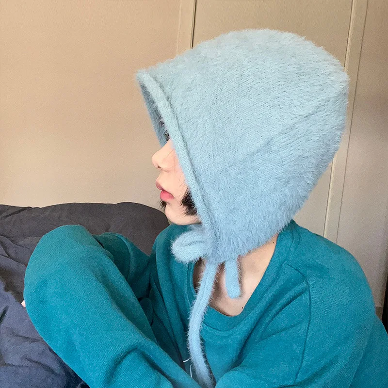 Cute-Wool-Hats-Stack-Hat-Women-s-Ear-Protector-Integrated-Hat-Lace-up ...