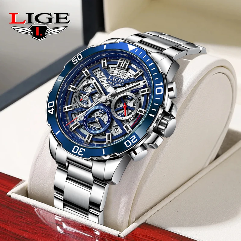 LIGE Fashion Stainless Steel Men's Watch Waterproof Luminous Business ...