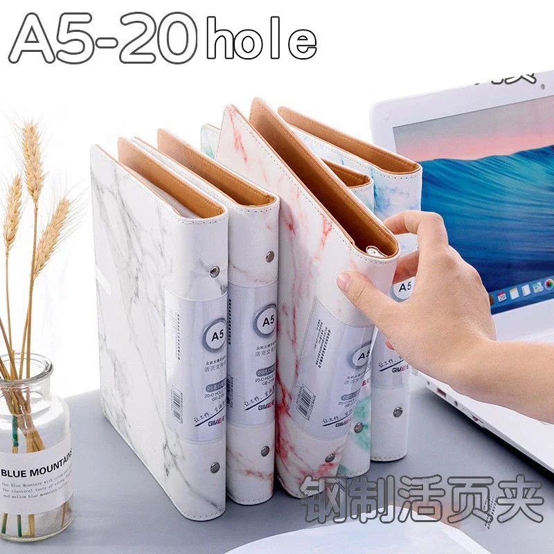 Couro-Clipe-Multilayer-Pasta-de-arquivo-Marble-Pattern-Binder-Student ...