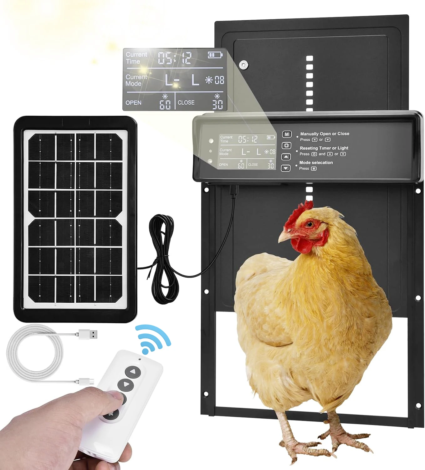 Solar-Auto-Chicken-Coop-Door-Automatic-Chicken-Door-Solar-Powered-USB ...