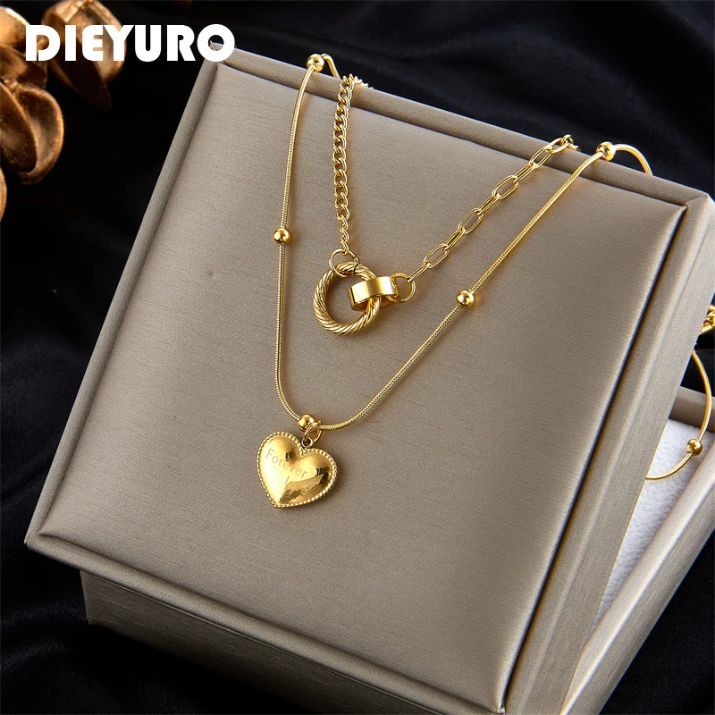 DIEYURO-316L-Stainless-Steel-Multilayer-Heart-Pendant-Women-Necklace-Fashion-Gold-Color-Body ...