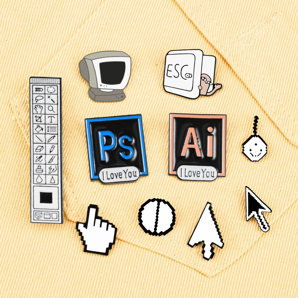 10-Styles-Computer-Operation-Enamel-Pins-Romantic-I-LOVE-YOU-PS-AI ...