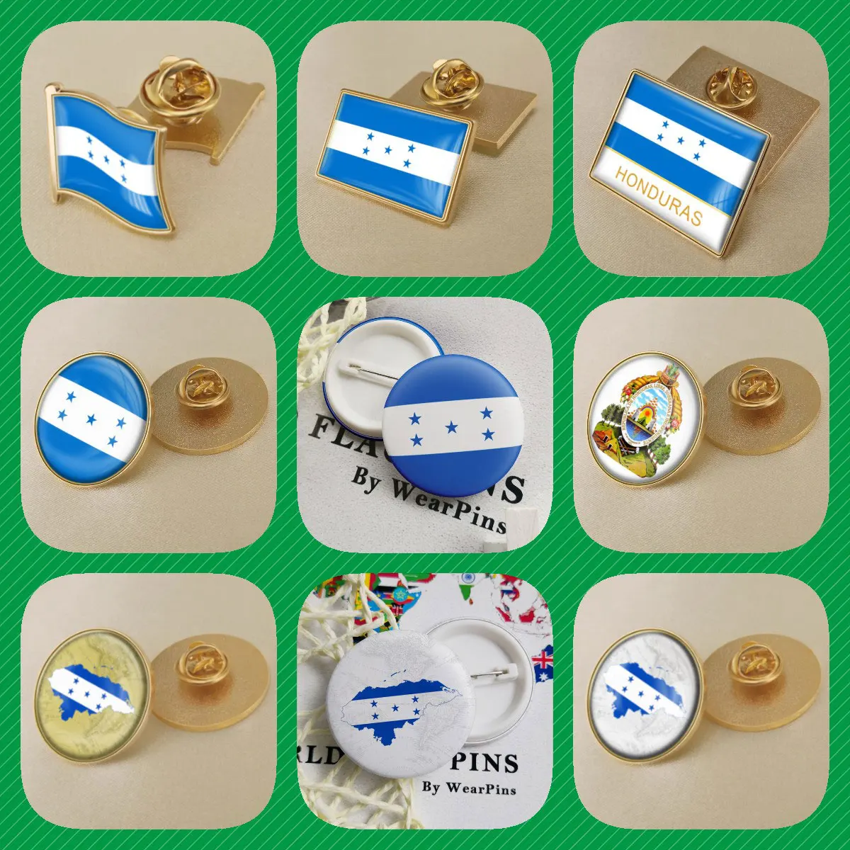 Honduras-Hondurans-Map-Flag-National-Emblem-National-Flower-Brooches ...